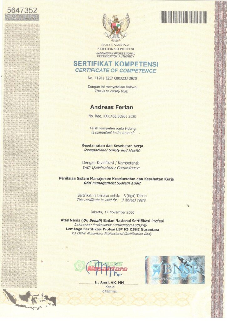 Andreas Ferian – LSP Oshe Nusantara